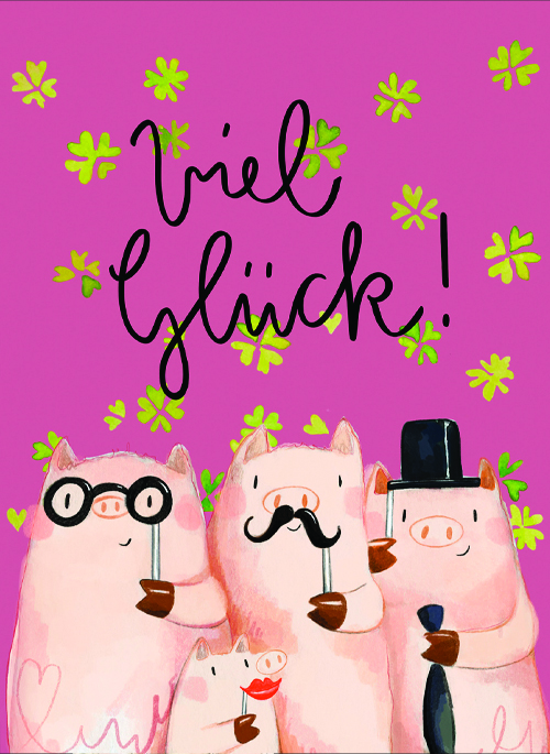 Postkarte "Viel Glück" von Tabea Güttner, Schweine